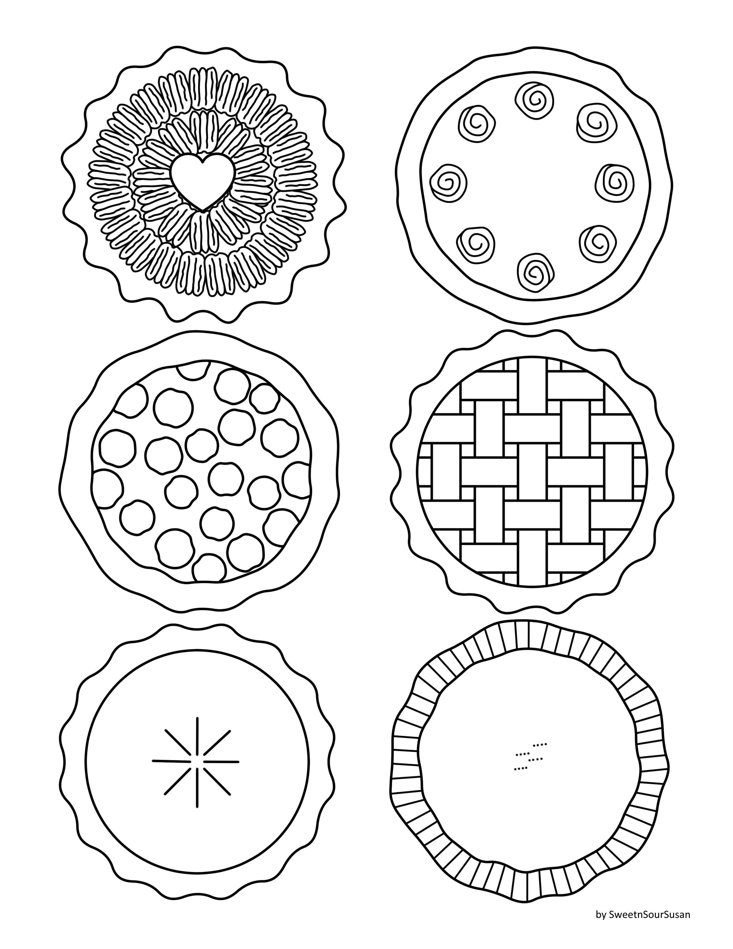 Mini Pies Coloring Page – Sweet 'n Sour Susan